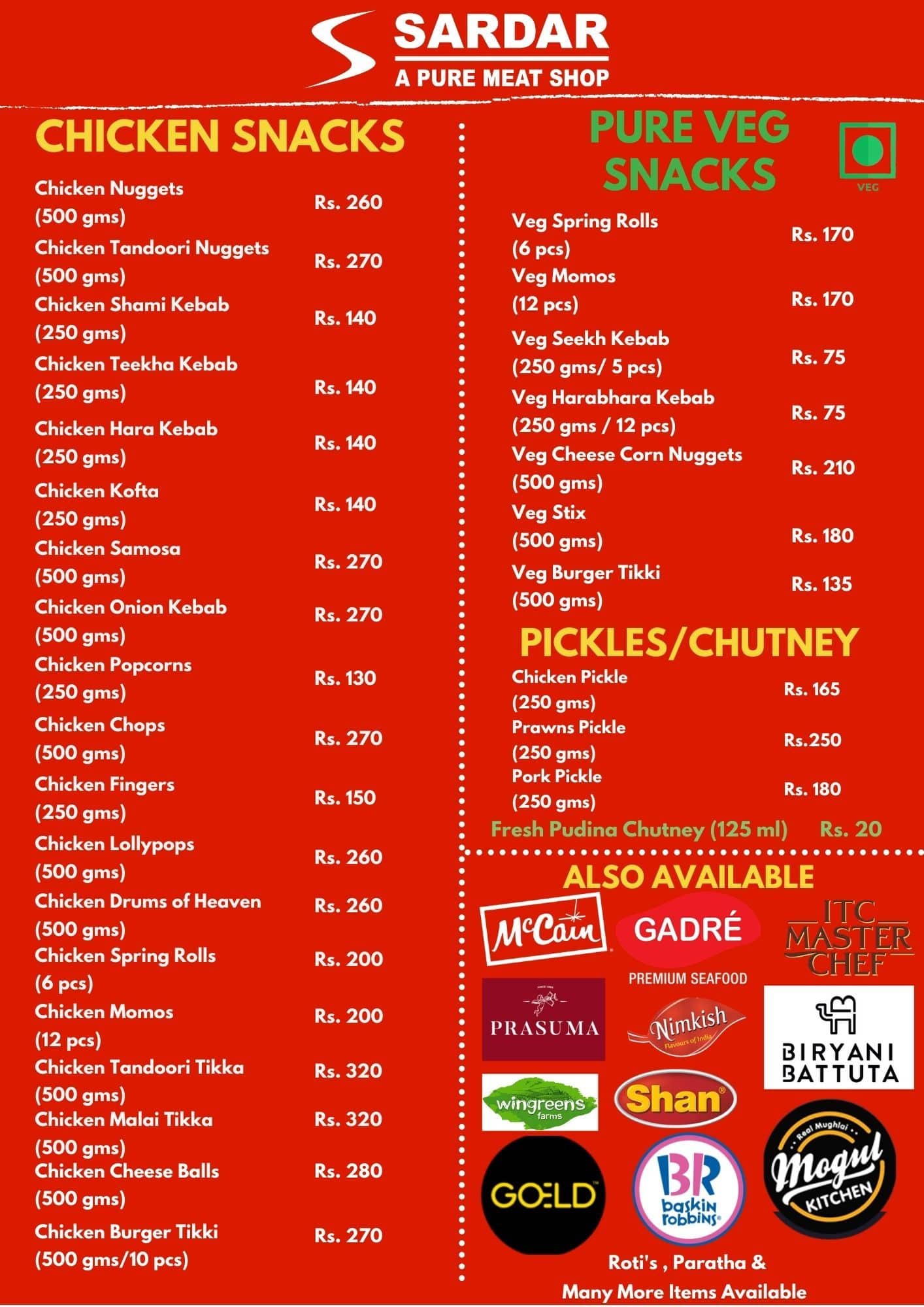 Menu of Sardar -A Pure Meat Shop, Sector 25, Noida