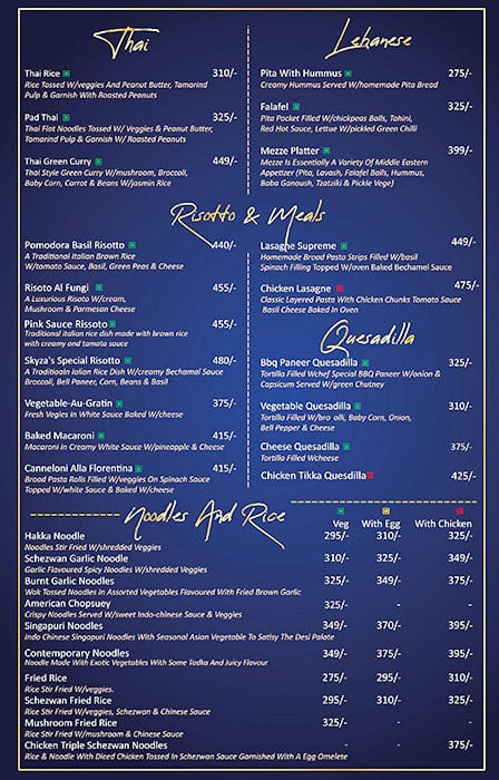 Menu at SKYZA Rooftop Lounge, Jaipur
