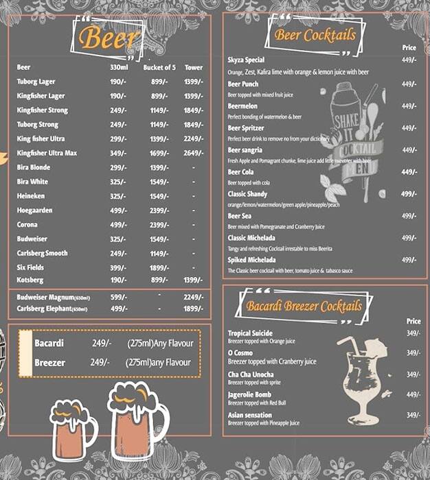 Menu at SKYZA Rooftop Lounge, Jaipur
