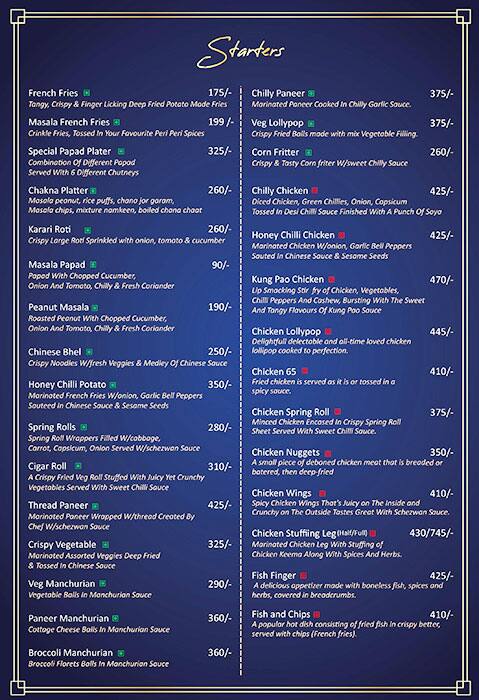 Menu at SKYZA Rooftop Lounge, Jaipur