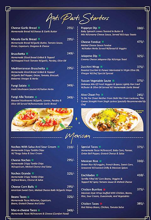 Menu at SKYZA Rooftop Lounge, Jaipur