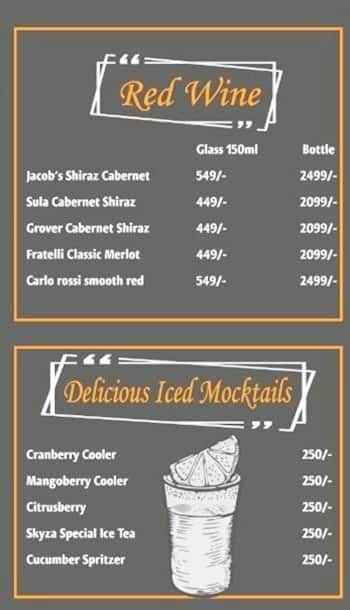 Menu at SKYZA Rooftop Lounge, Jaipur