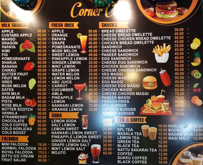 Menu of Nila Corner Cafe, Madhavaram, Chennai