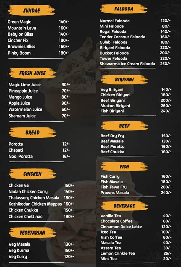 Menu of Thenvarikka, Edappally, Kochi