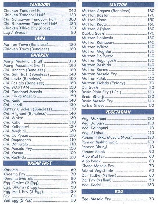 New Bostan Restaurant Menu, Menu for New Bostan Restaurant, Bandra ...