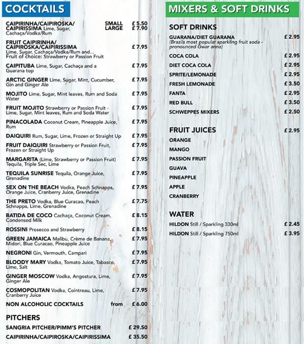 Menu at Preto restaurant, London, 31-33 Putney High St