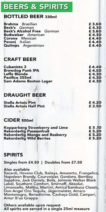 Menu at Preto restaurant, London, 31-33 Putney High St