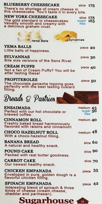 Menu at Sugarhouse, Makati, 116 Perea