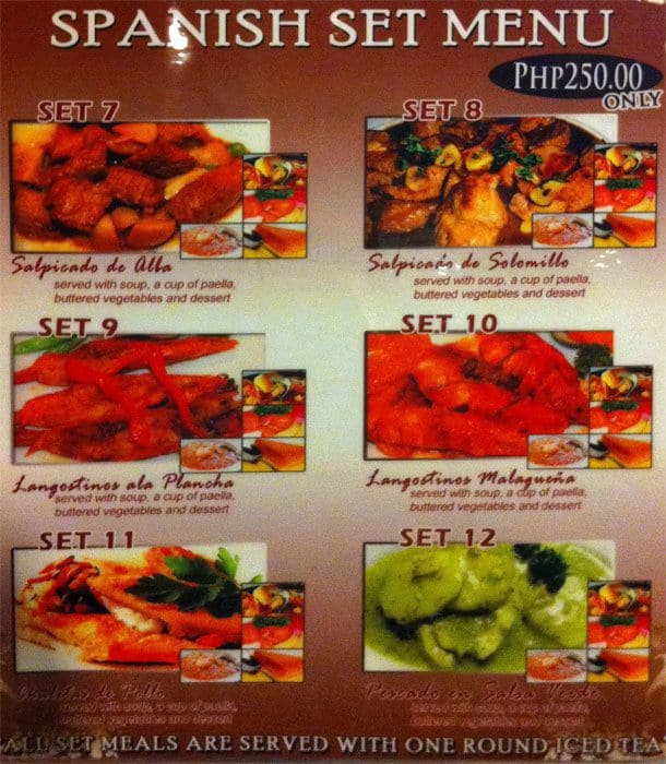 Menu at Señor Alba, Manila