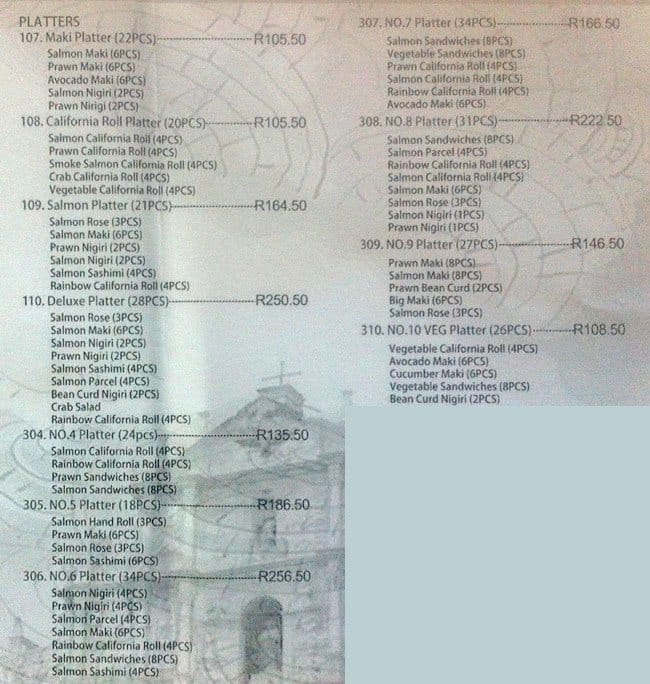 Menu at Macau Cuisine restaurant, Springs