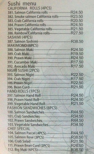 Menu at Macau Cuisine restaurant, Springs