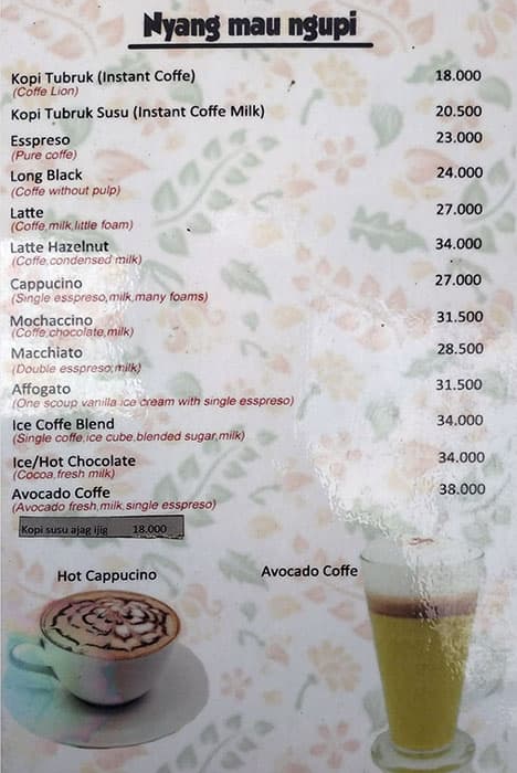 Menu at AJAG IJIG restaurant, Jakarta, Jl. Ir. H. Juanda No.14