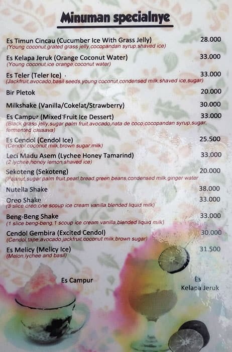 Menu at AJAG IJIG restaurant, Jakarta, Jl. Ir. H. Juanda No.14