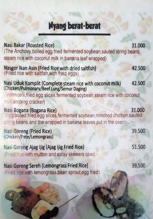 Menu at AJAG IJIG restaurant, Jakarta, Jl. Ir. H. Juanda No.14
