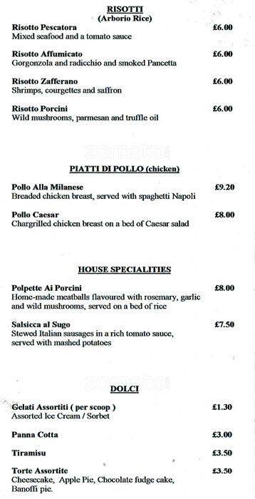 Menu at Lido Restaurant, Edinburgh