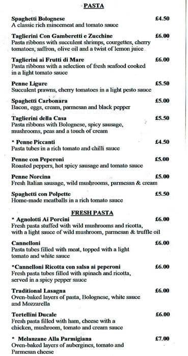 Menu at Lido Restaurant, Edinburgh