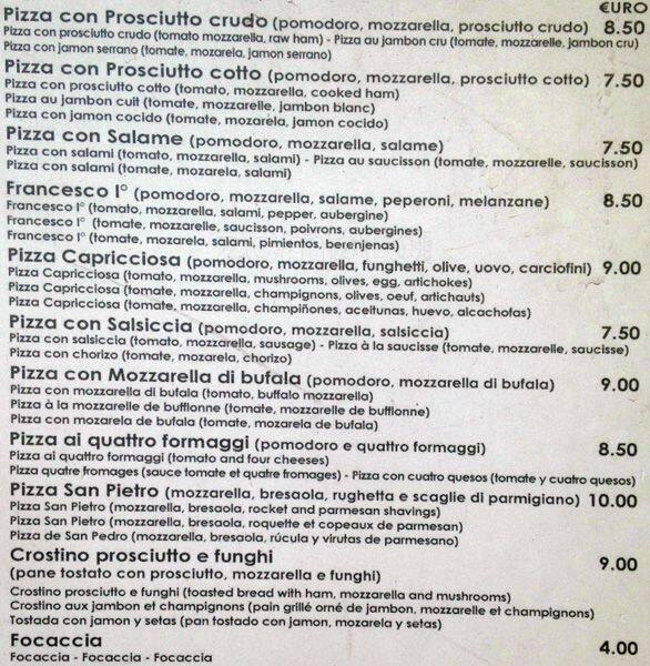 Menu at Francesco 1° Ristorante, Rome
