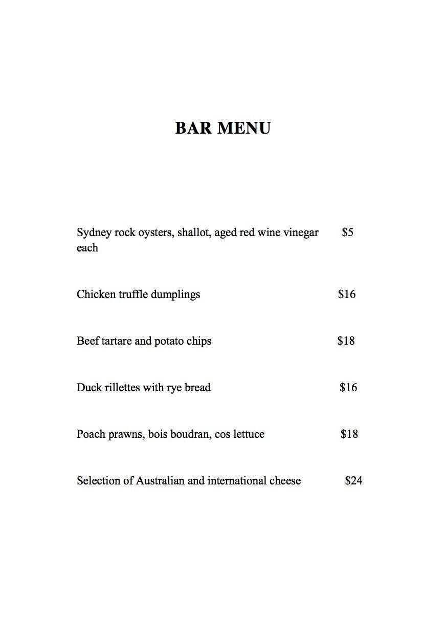 Menu at Aria Restaurant Brisbane, Brisbane City