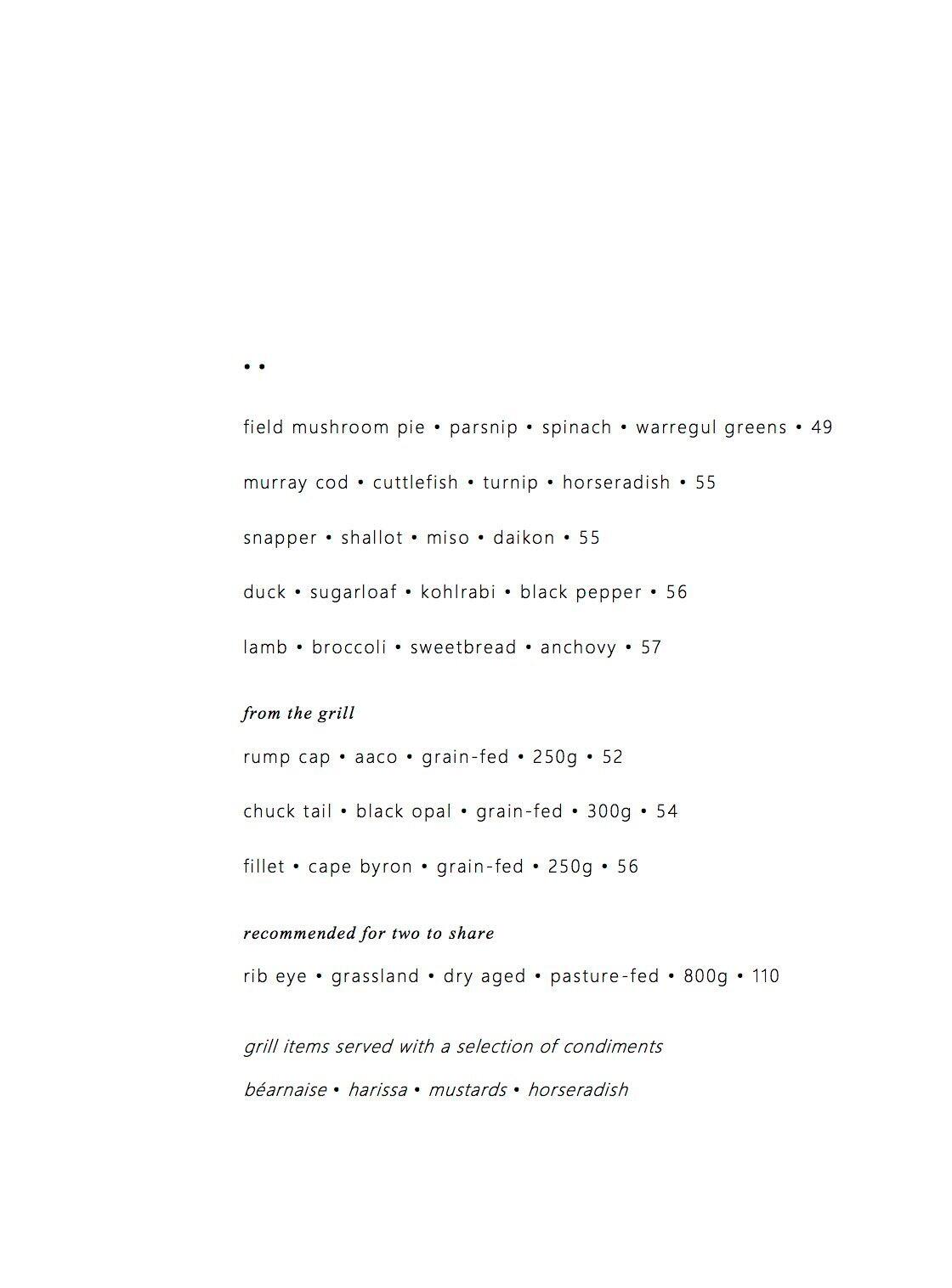 Menu at Aria Restaurant Brisbane, Brisbane City