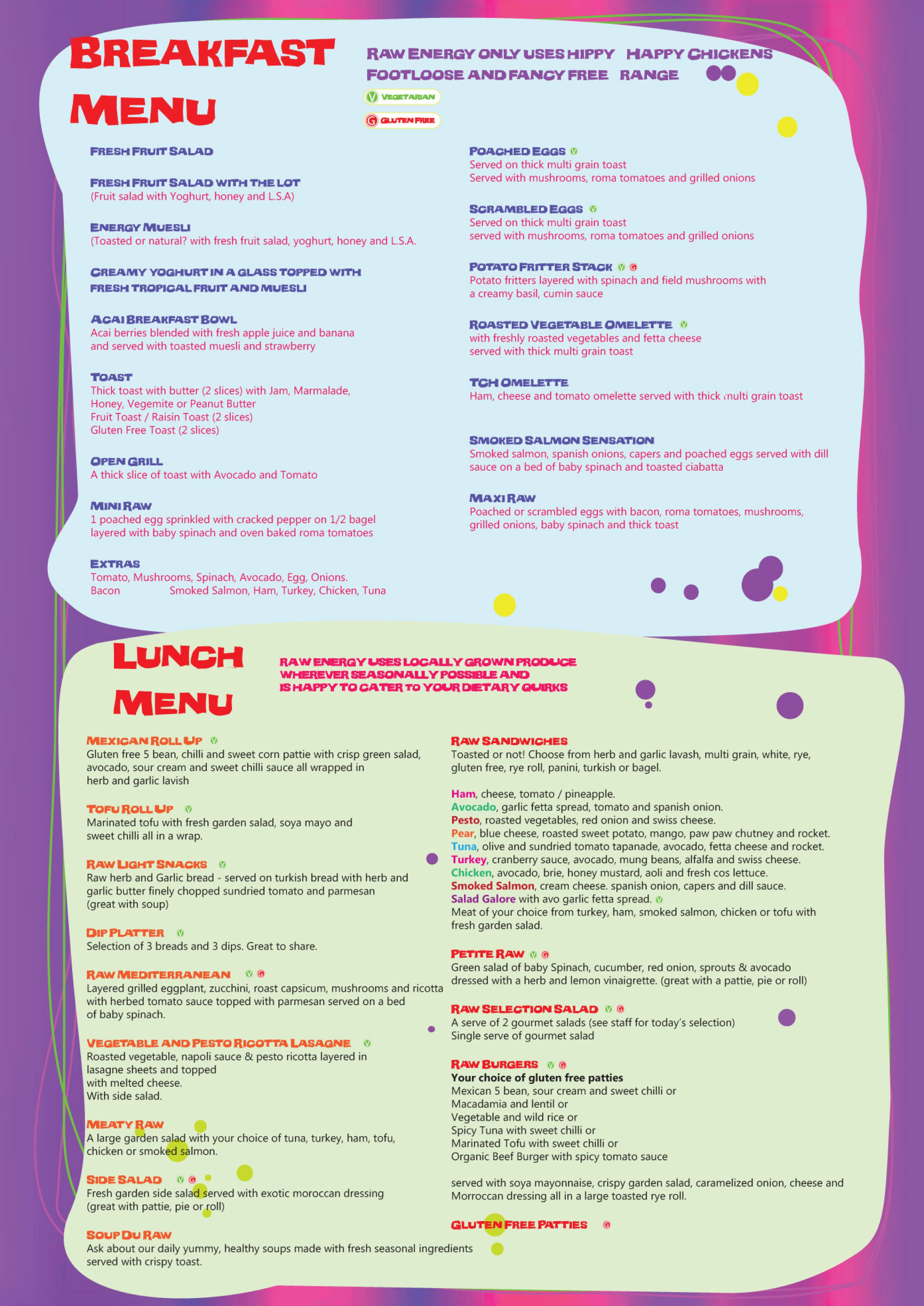 Menu at Raw Energy Peregian Beach pub & bar, Peregian Beach, 224 David ...