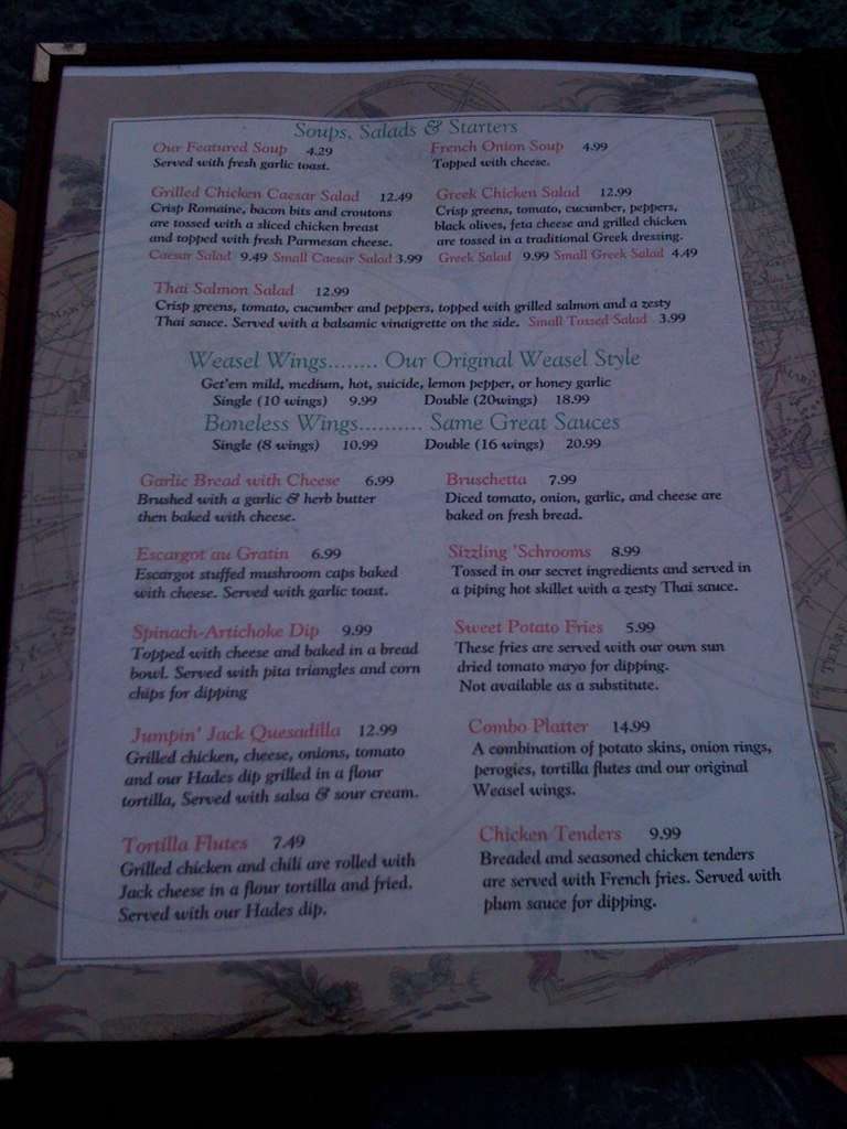 Waltzing Weasel Menu, Menu for Waltzing Weasel, London, London ...