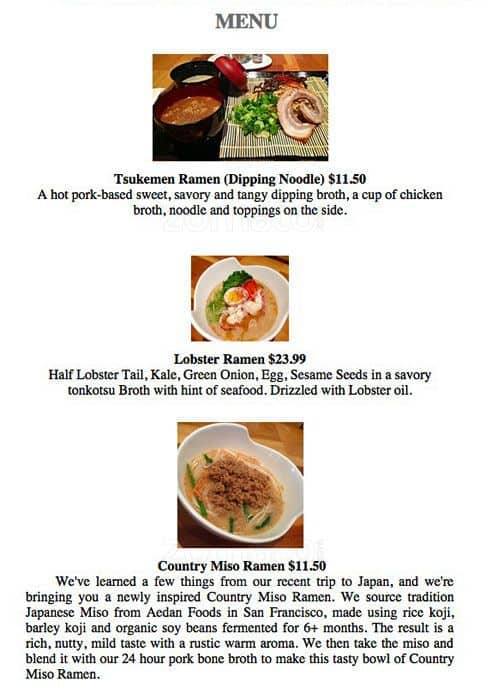 Menu at Sobo Ramen pub & bar, Oakland