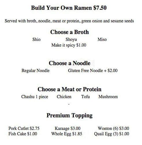 Menu at Sobo Ramen pub & bar, Oakland