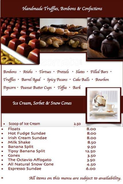 Menu at Chocolate Secrets pub & bar, Dallas