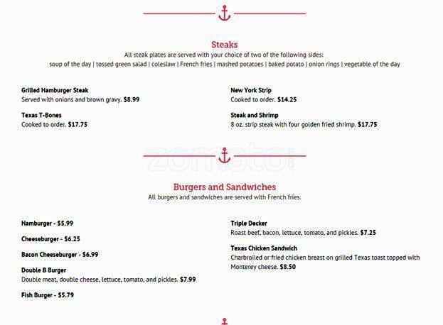 Menu at Bud Jones restaurant, San Antonio