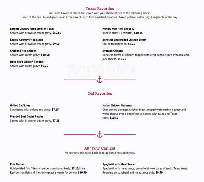 Menu at Bud Jones restaurant, San Antonio