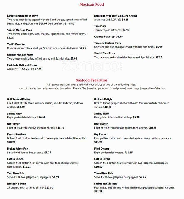 Menu at Bud Jones restaurant, San Antonio