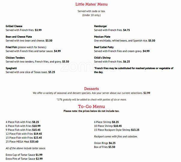 Menu at Bud Jones restaurant, San Antonio