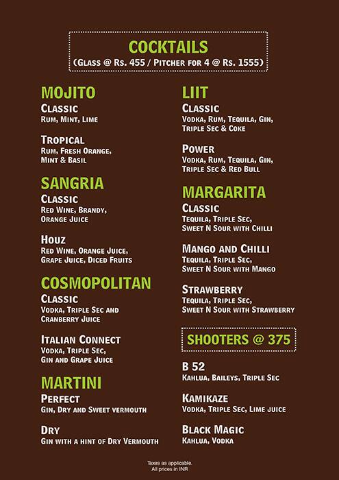 Menu at RBG - Park Inn By Radisson, New Delhi, A1