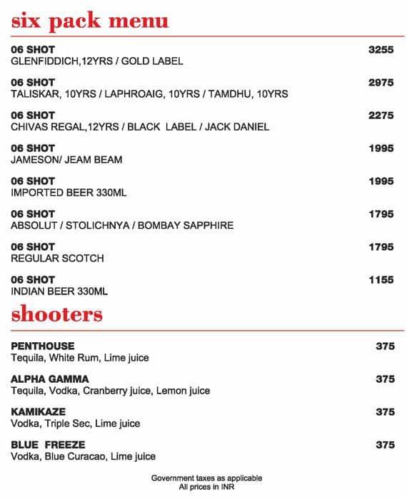 Menu at RBG - Park Inn By Radisson, New Delhi, A1