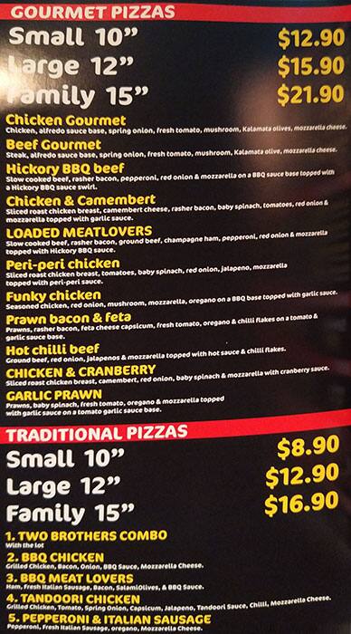 Menu at Two Brothers Frankston pizzeria, Frankston