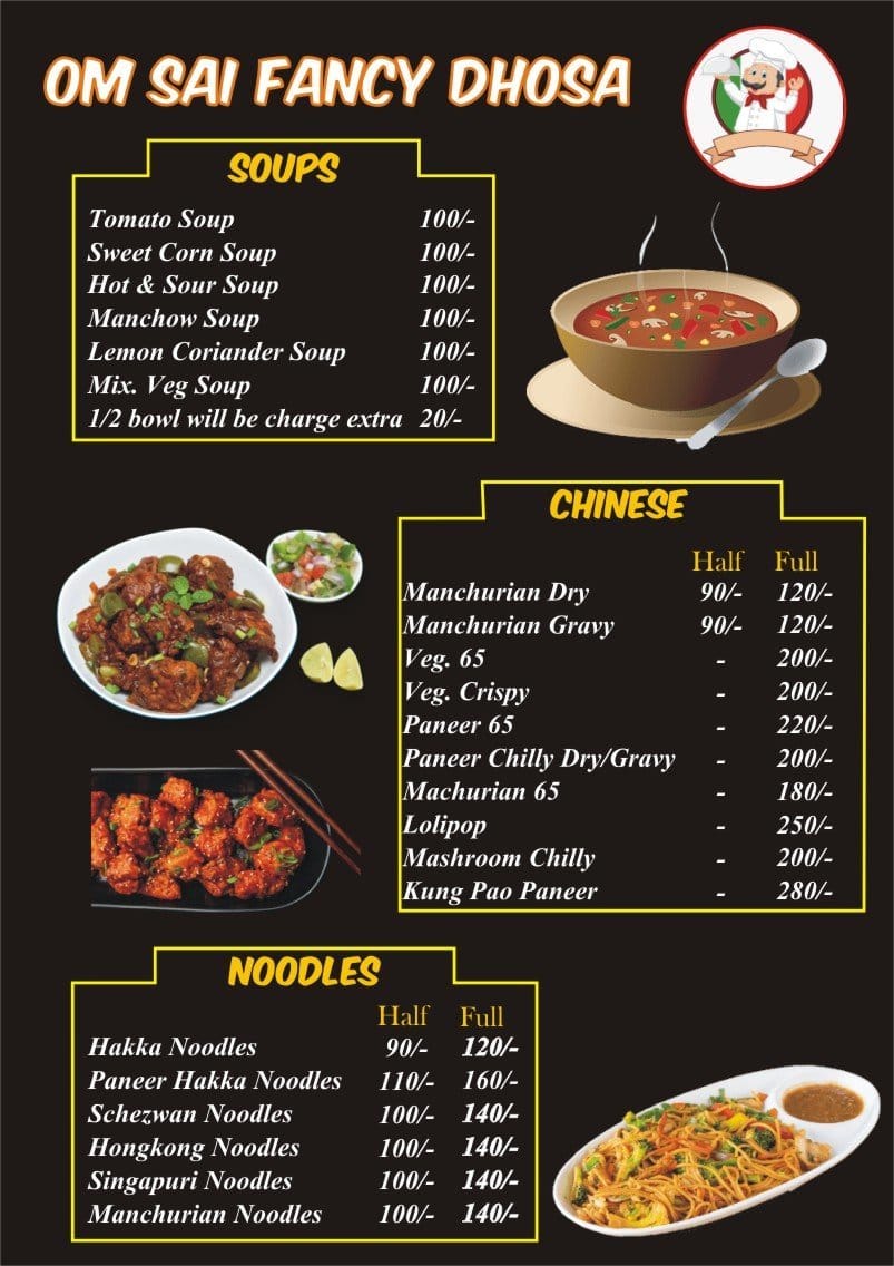 Menu of Om Sai Fancy Dosa, Palanpore, Surat