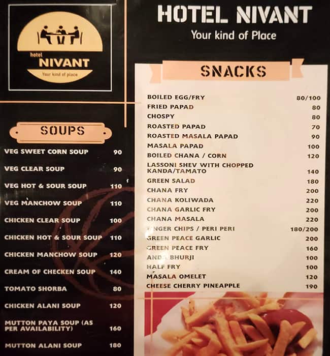 Menu of Hotel Nivant, Wakad, Pune