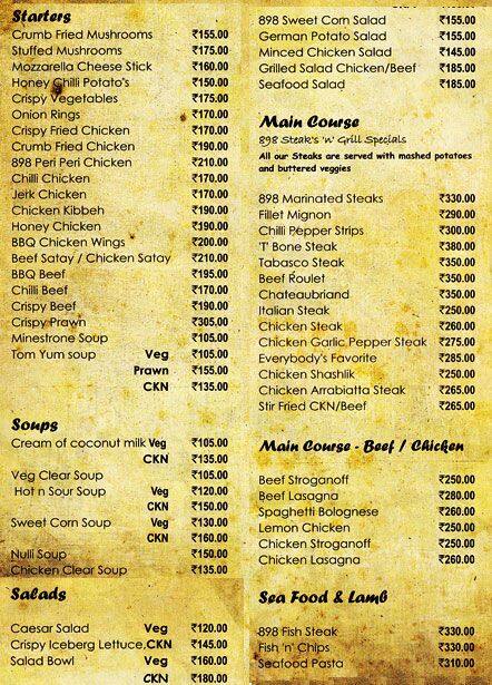 Menu at 898 The Italian Corner, Bengaluru, 898, Ground Floor, 80 Feet ...