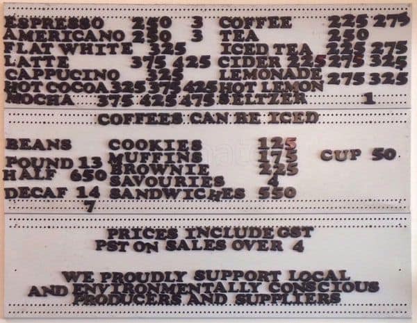 White Squirrel Coffee Shop a Toronto: Foto del Menu con Prezzi ...