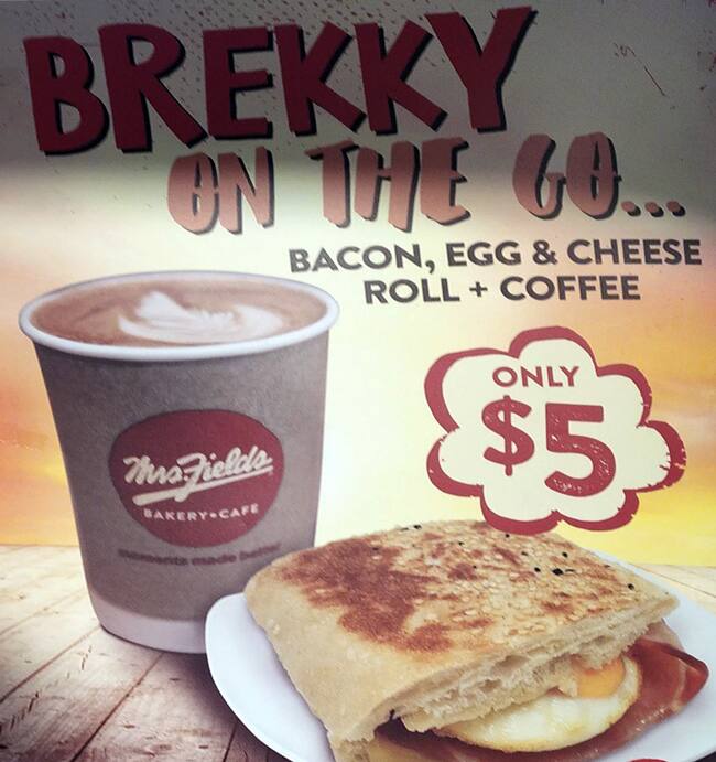 Menu at Mrs. Fields cafe, Ringwood