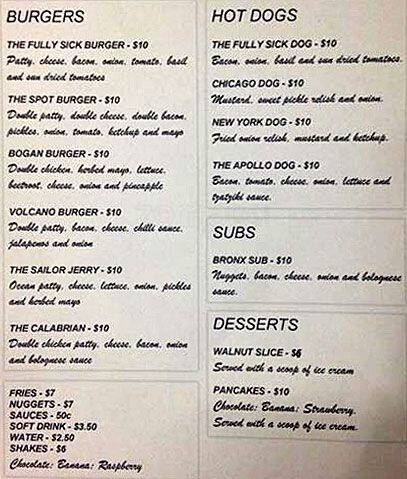 Menu at Spot Burger fast food, Essendon North