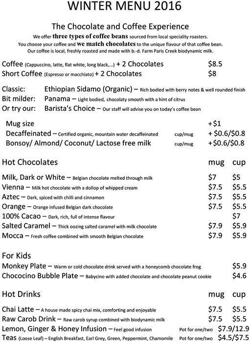 Red Cacao Chocolatier Menu, Menu for Red Cacao Chocolatier, Stirling ...