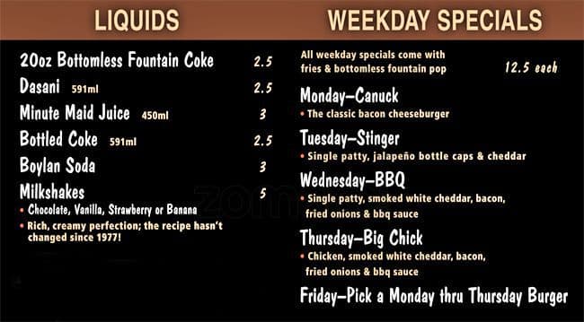 Menu at Vera's Burger Shack Food Truck, Vancouver