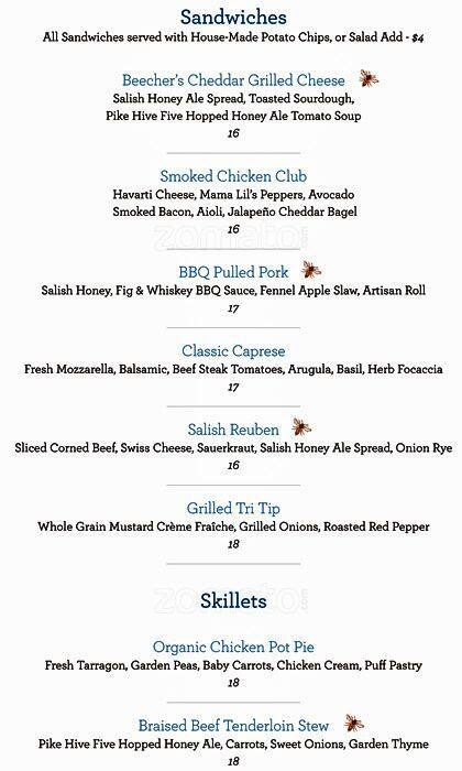 Menu at The Attic restaurant, Snoqualmie