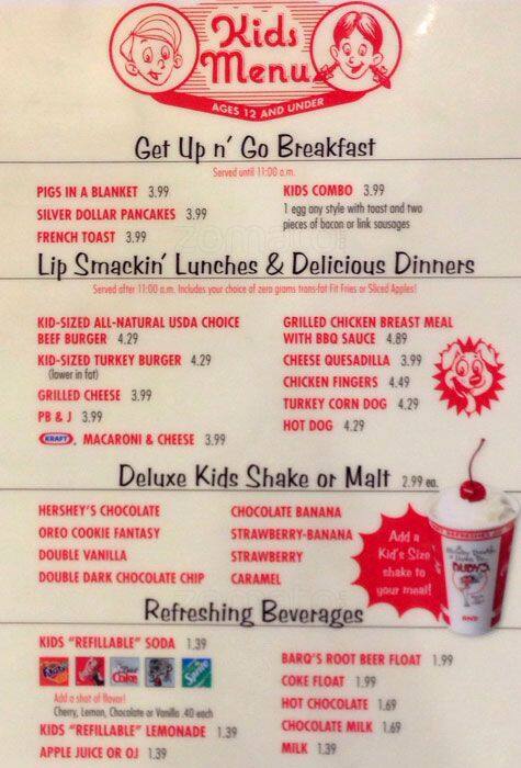 Menu at Ruby's Diner restaurant, King of Prussia