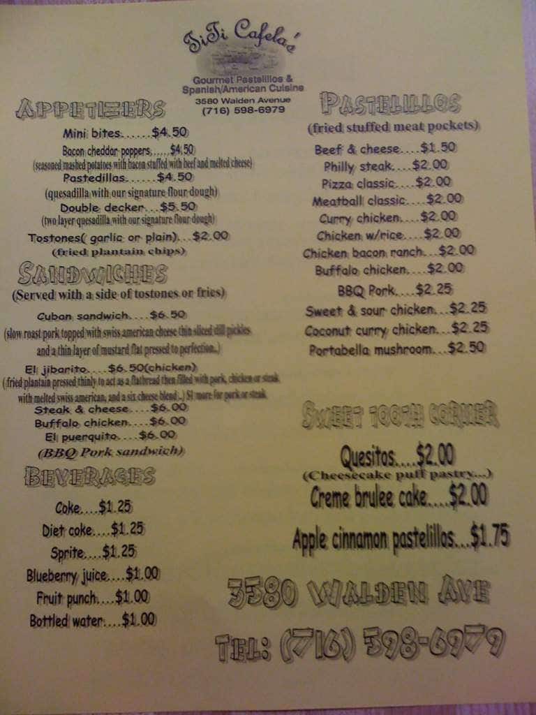 Menu at Titi Cafelas, Buffalo