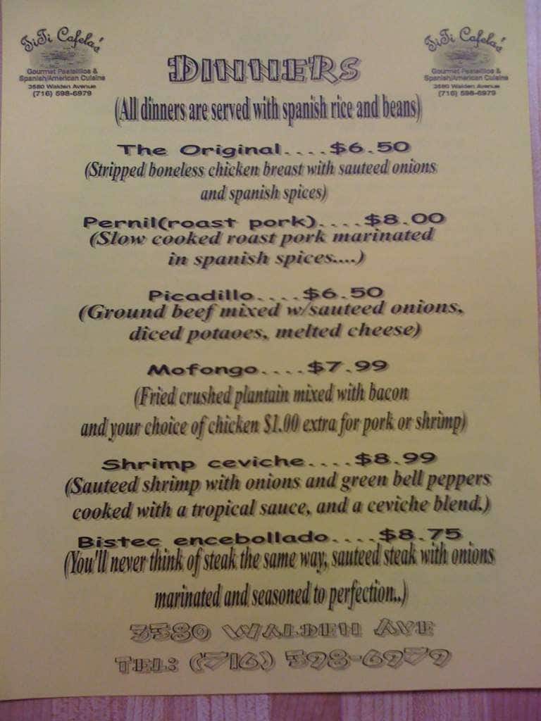 Menu at Titi Cafelas, Buffalo