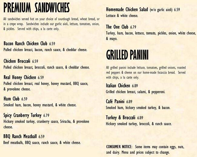 Menu at The One Cafe, Edmond, 122 E 15th St