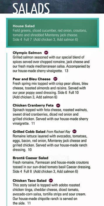 Menu at Brontë Bistro at Joseph-Beth pub & bar, Lexington, 161 ...