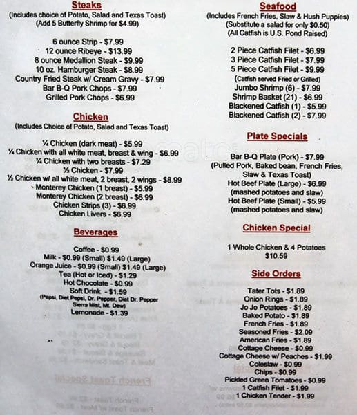 Menu at Parkview Restaurant, Corning